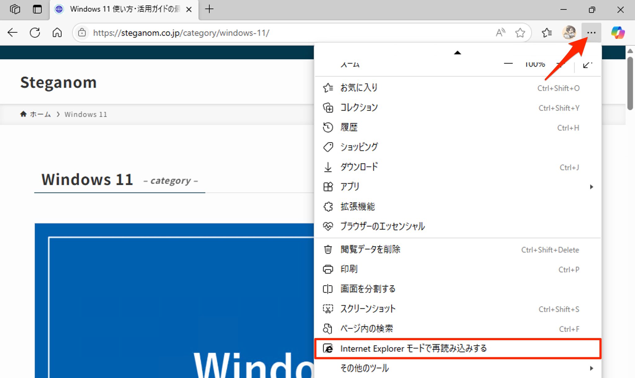 【Microsoft Edge】Internet Explorer（IEモード）でWEBサイトを表示する方法 - Steganom